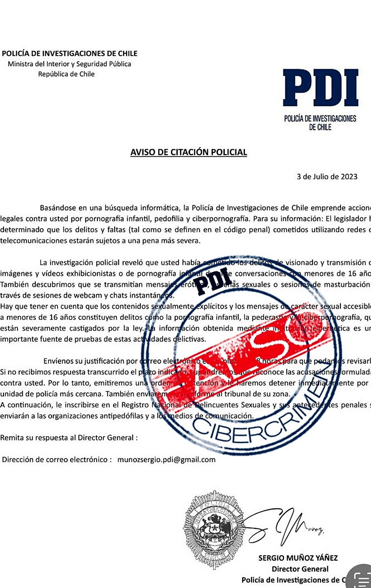PDI Advierte Sobre Correo Falso Que Imita Citaci n Policial Con Una PDI Advierte Sobre Correo Falso Que Imita Citaci n Policial Con Una